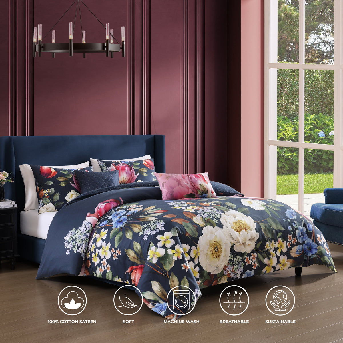 Bebejan Renaissance 100% Cotton Sateen 5 Piece Reversible Comforter Se ...